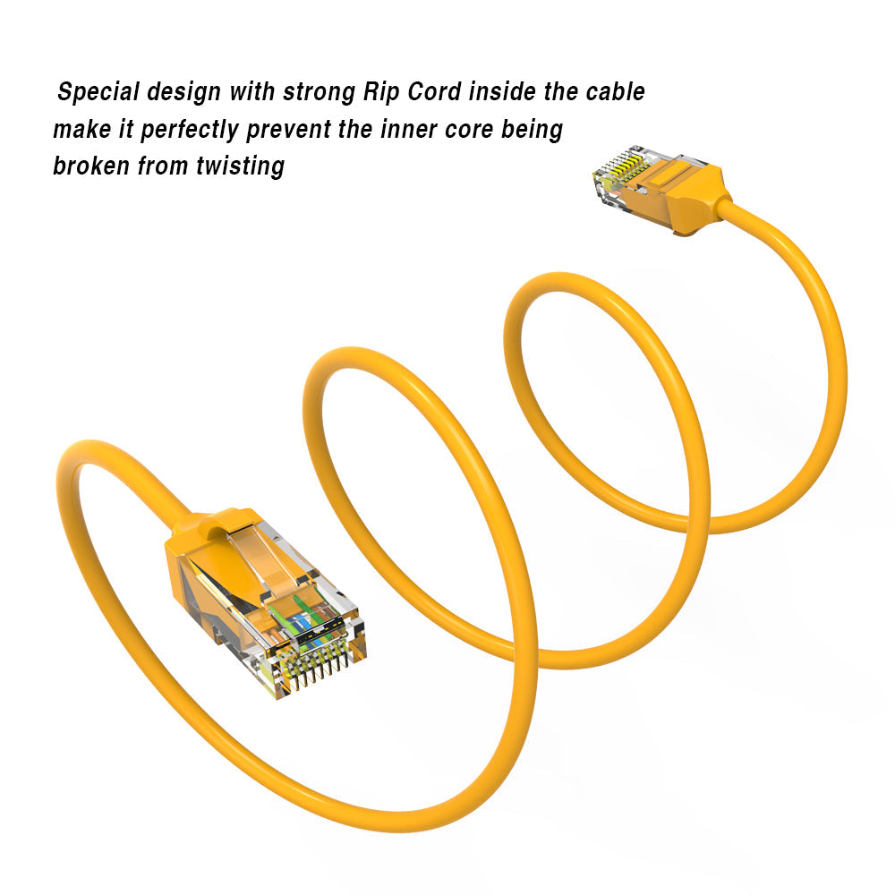 Cat6 28AWG, Pure Bare Copper,RJ45 Slim Ethernet Network Cable - Yellow – FireFold