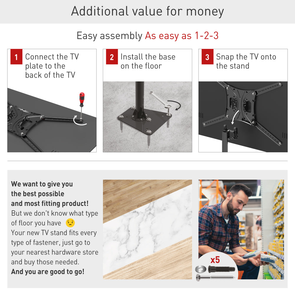 Barkan 13" - 83" Fixed Floor Stand TV Mount - Swivel, Tilt & Height Ad ...