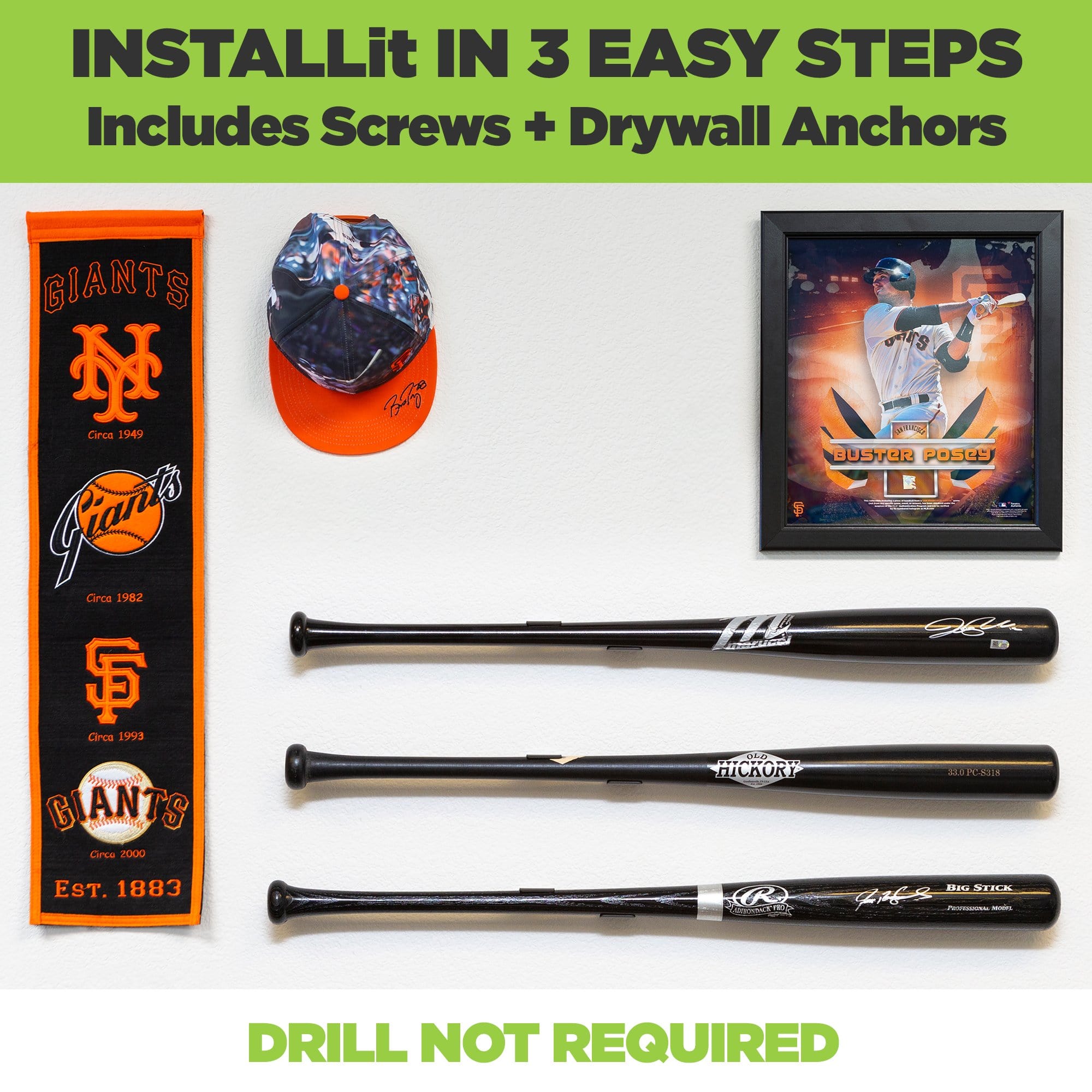 horizontal baseball bat mount