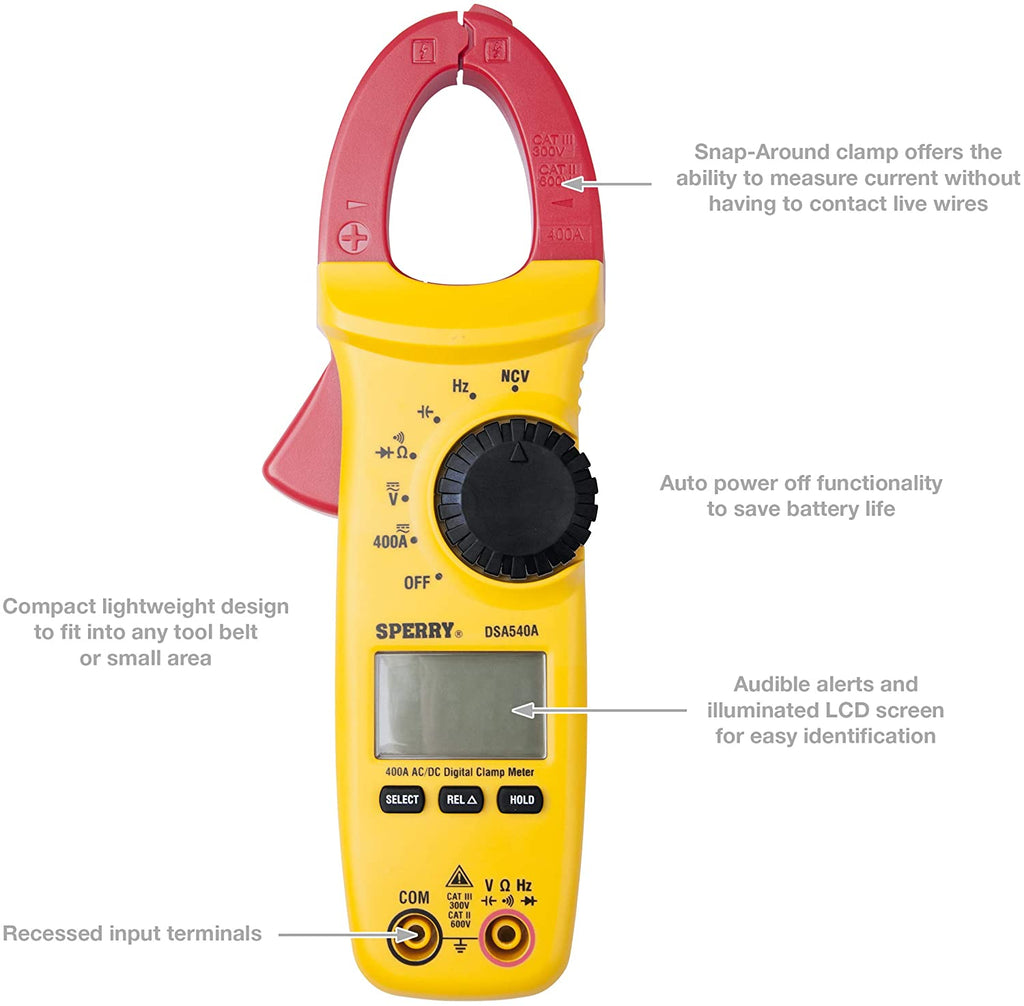 Sperry Instruments Clamp Meter, Snap-Around, Digital LCD, 10-Funct AC ...