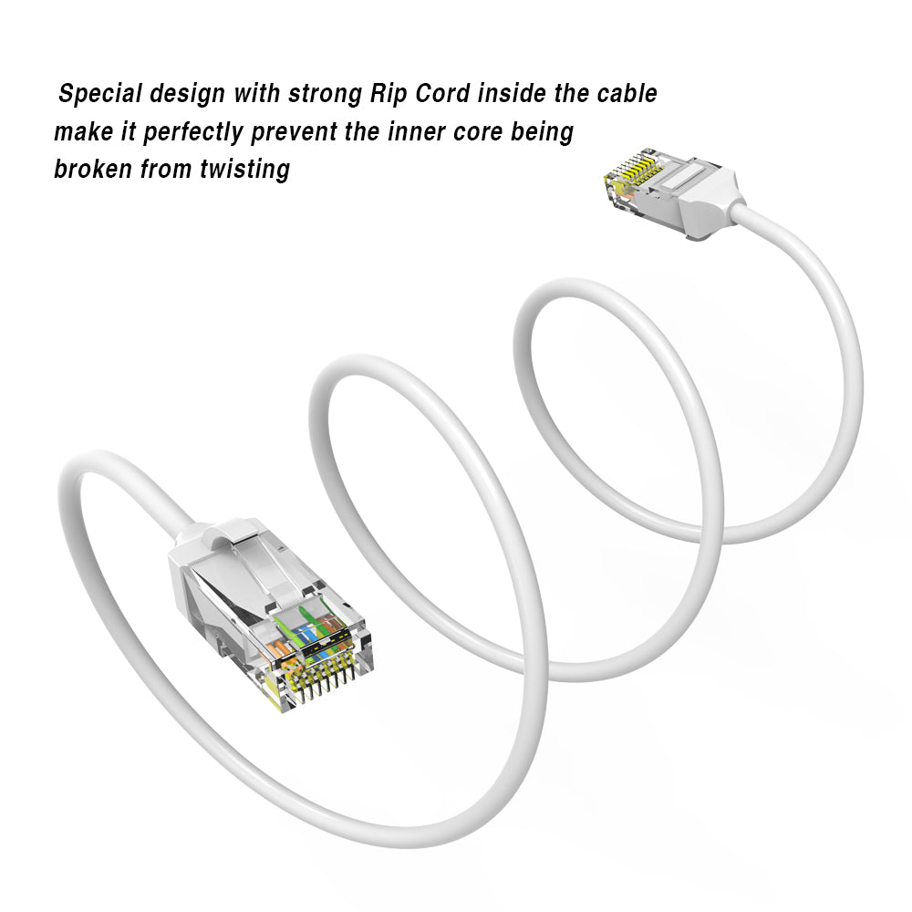 Cat6 28AWG, Pure Bare Copper,RJ45 Slim Ethernet Network Cable - White ...