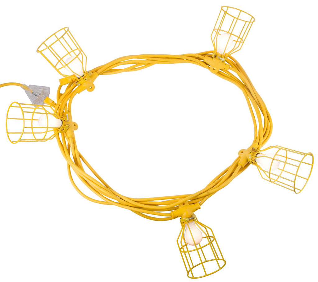 Temp Light String 12/3 50ft 15A Male & Female Metal Cage – FireFold