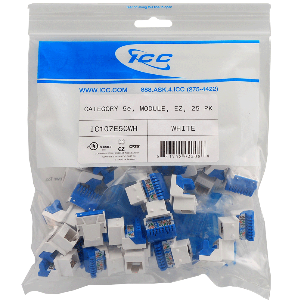 ICC Cat5E EZ Modular Keystone Jack 25 Pack - Blue – FireFold